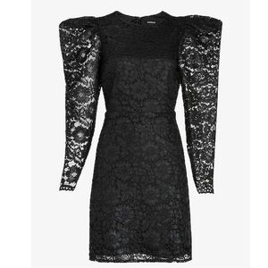 Express | Dresses | Express Lace Puff Sleeve Fit And Flare Dress | Poshmark